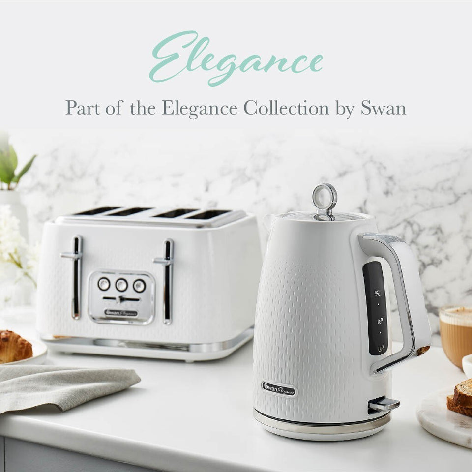 Swan Elegance White Kettle Toaster Microwave Breadbin Canisters Set