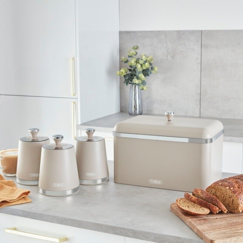 Tower Cavaletto Latte Kettle Toaster Microwave Bread Bin Canisters Set