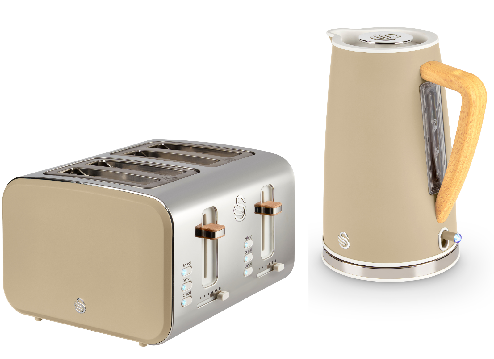 Swan Nordic Kettle & 4 Slice Toaster. Scandi Design in Oatmeal Colour