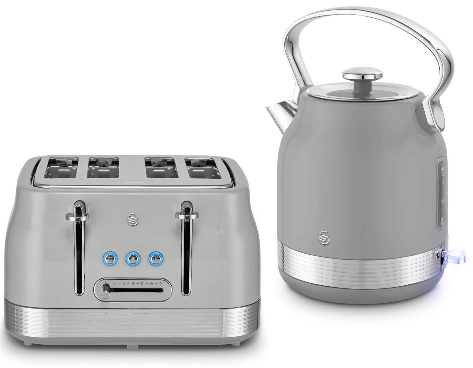 Swan Retro Revive Grey StoveTop Design Kettle & 4 Slice Toaster Set