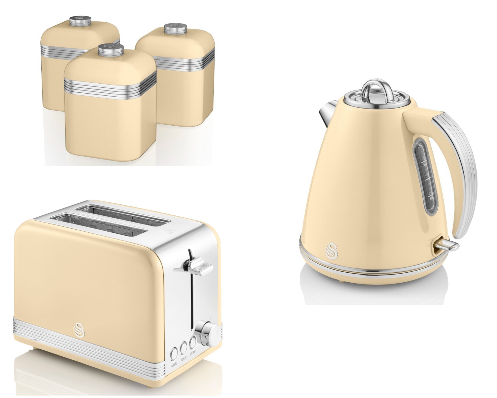 SWAN Retro Cream Kettle 2 Slice Toaster & Canisters Kitchen Set
