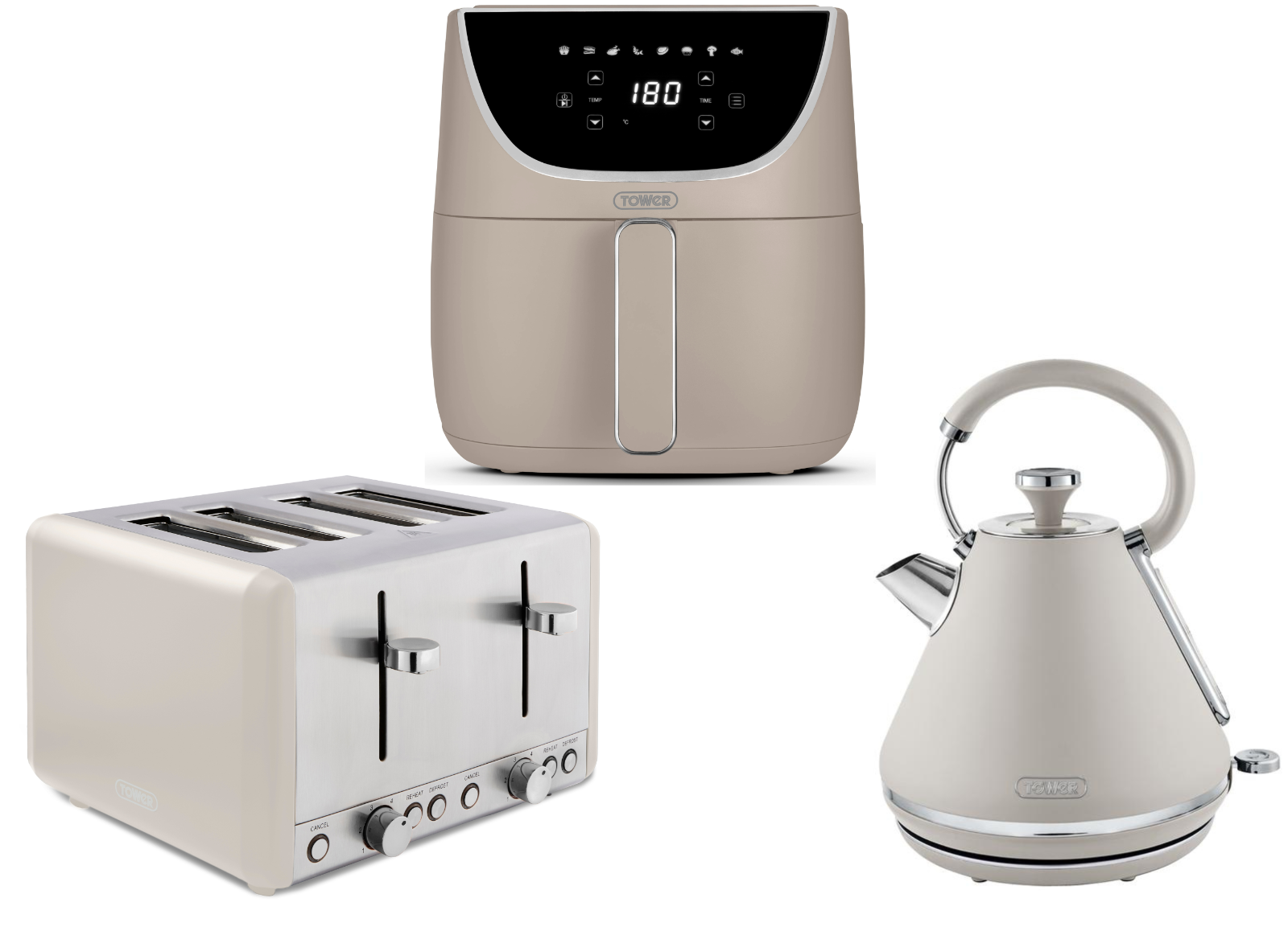 Tower Cavaletto Latte Kettle 4 Slice Toaster Air Fryer Matching Set