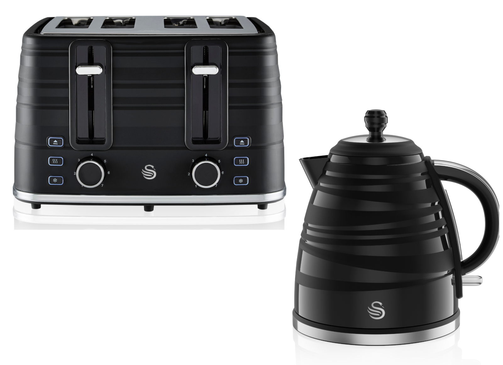 Swan Symphony Black Kettle & 4 Slice Toaster Matching Kitchen Set