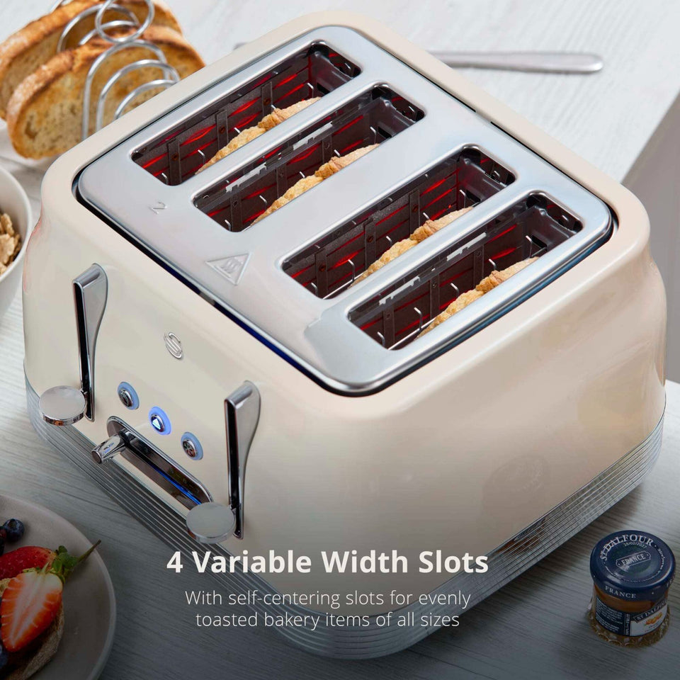 Swan Retro Revive Cream Kettle Toaster Microwave Kitchen Bundle Set