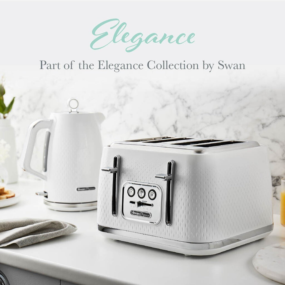 Swan Elegance White Kettle Toaster Microwave Breadbin Canisters Set