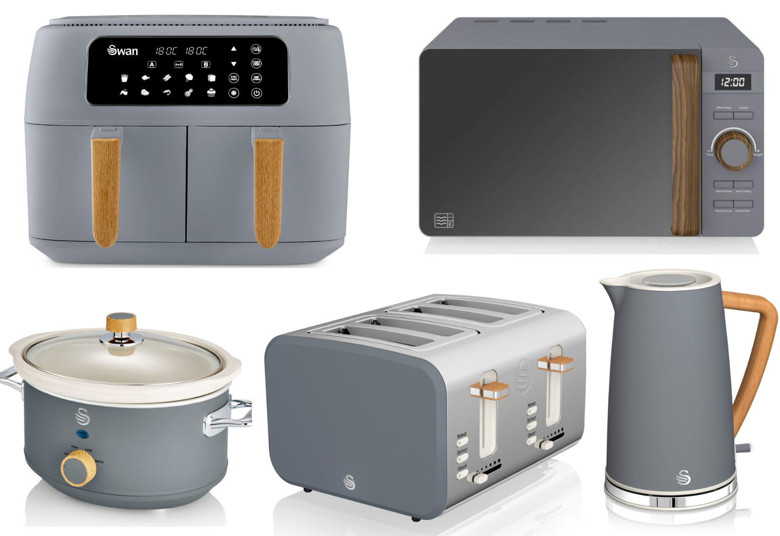 Swan Nordic Grey Kettle Toaster Air Fryer Microwave & Slow Cooker Set