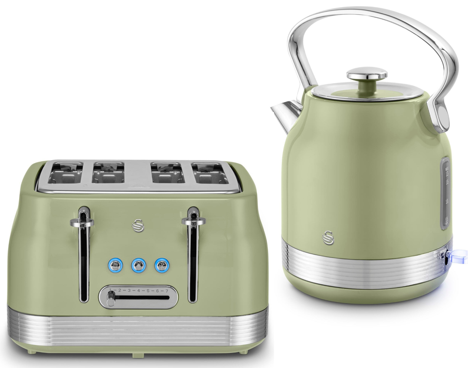 Swan Retro Revive Green StoveTop Design Kettle and 4 Slice Toaster Set
