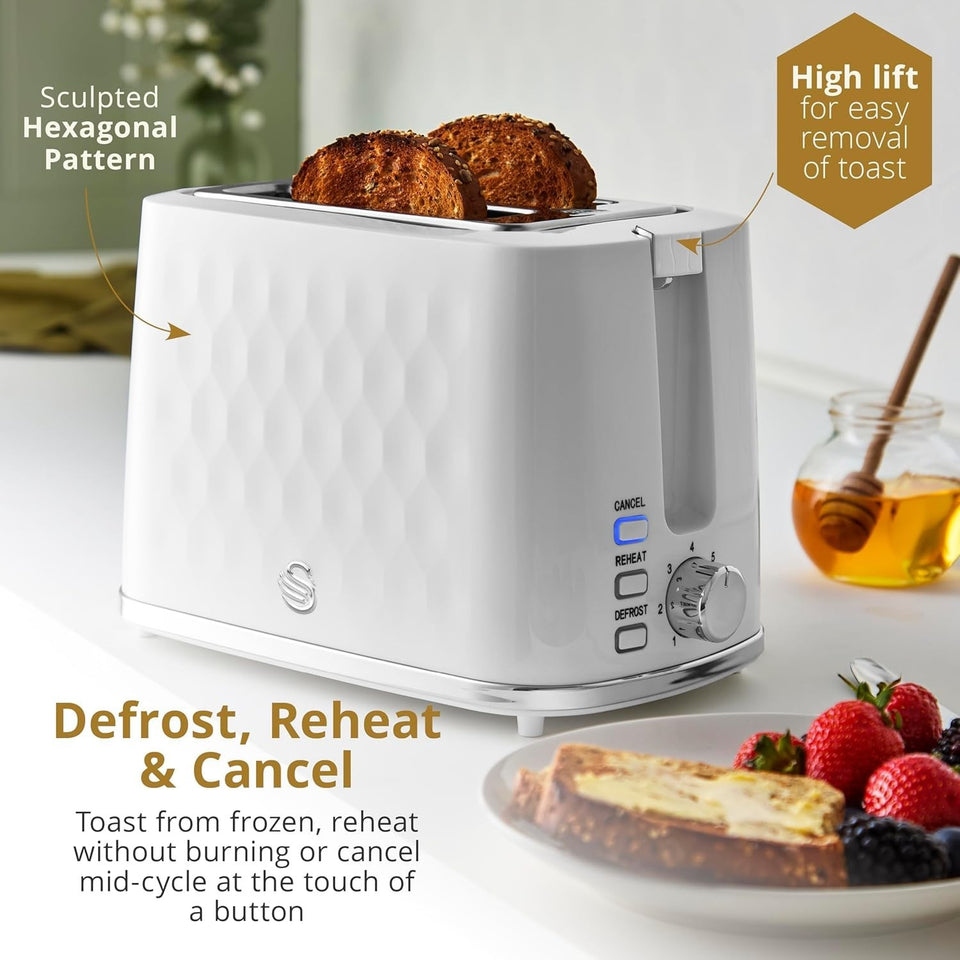 Swan Hexton White Kettle 2 Slice Toaster 20L Digital Microwave Set