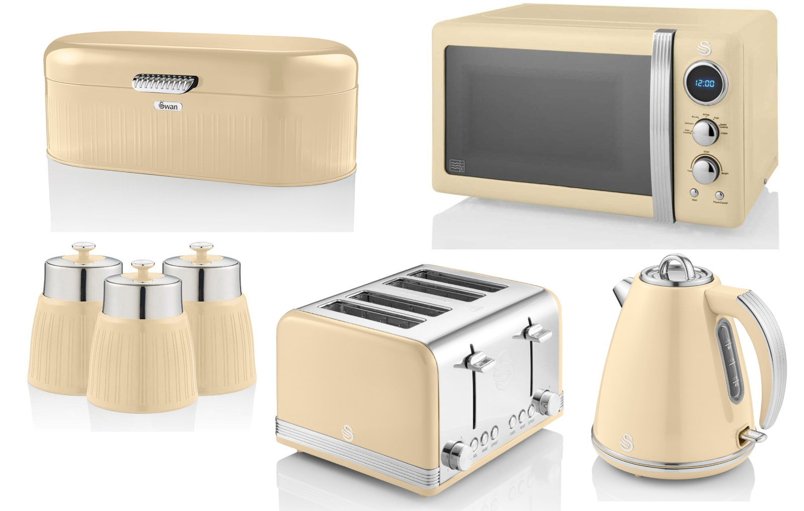 Swan Retro Cream Kettle 4 Slice Toaster Microwave & Kitchen Storage