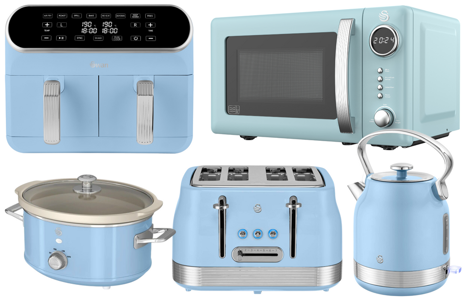 SWAN Retro Revive Blue Kettle Toaster Microwave Air Fryer Slow Cooker