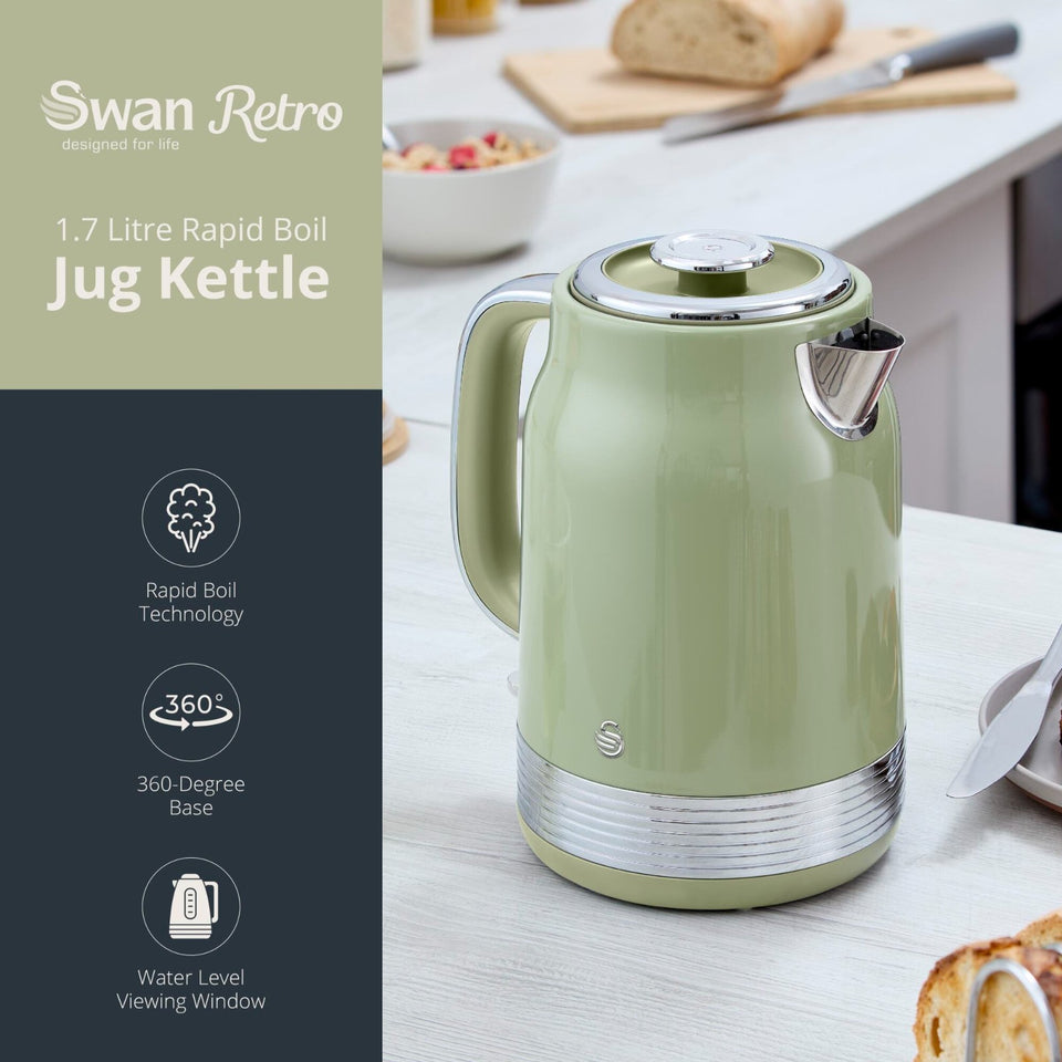Swan Retro Revive Green Kettle 4 Slice Toaster & 3c Canisters Kitchen