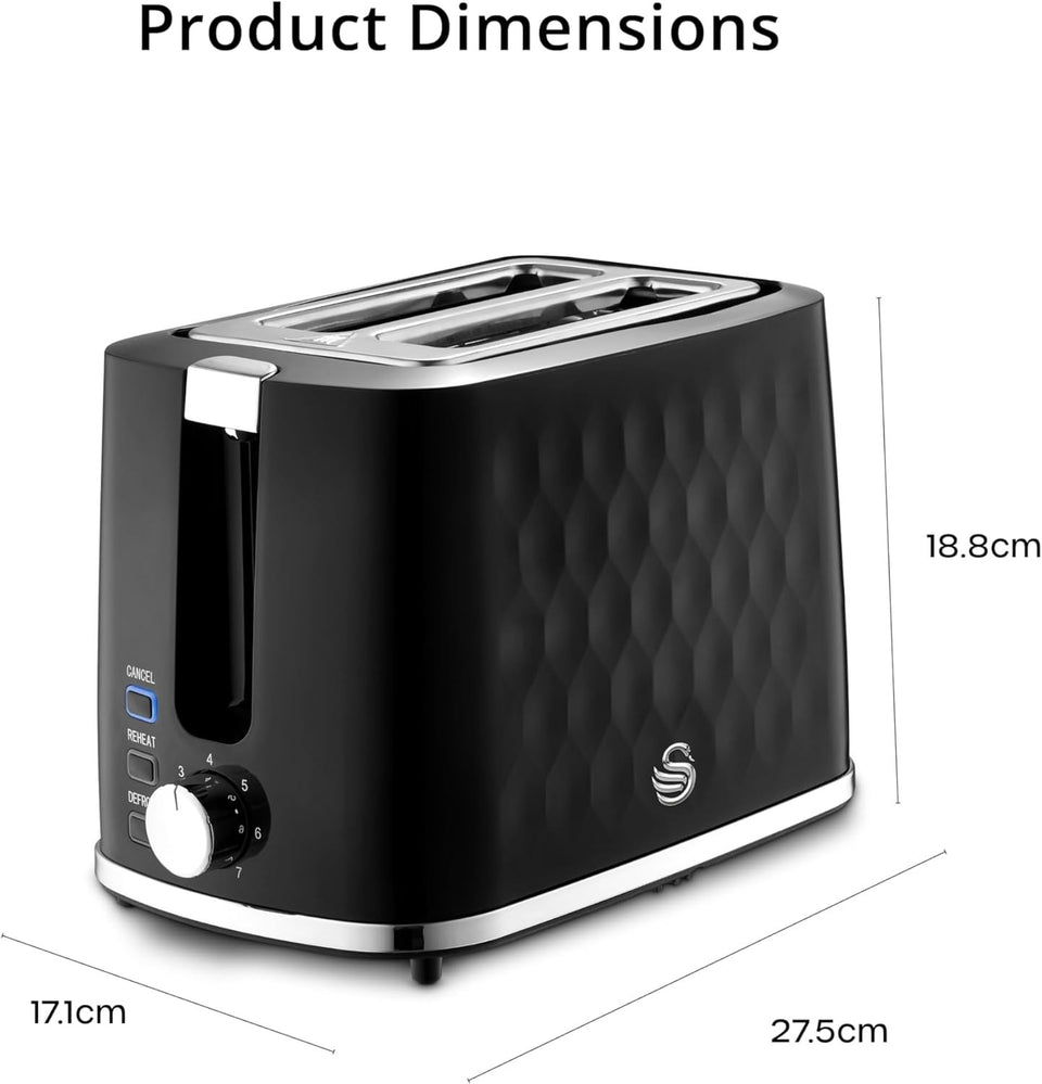 Swan Hexton Black Kettle & 2 Slice Toaster Kitchen Set Chrome Accents