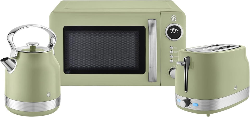 Swan Retro Revive Green Kettle 2 Slice Toaster & Microwave Bundle Set