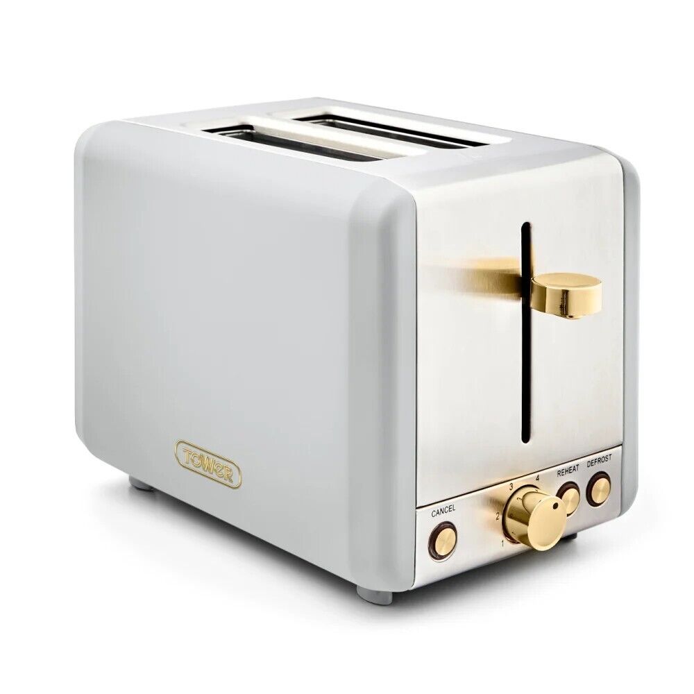 Tower Cavaletto White 2 Slice Toaster Brushed Gold Accents T20036WHT