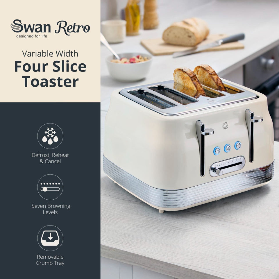 Swan Retro Revive Cream Kettle Toaster Microwave Kitchen Bundle Set