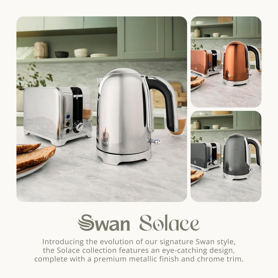Swan Solace Stainless Steel Kettle & Toaster Silver Gloss Finish