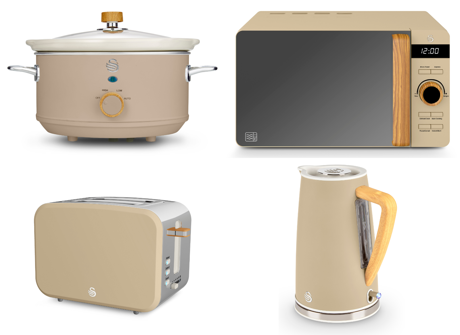 Swan Nordic Kettle 2 Slice Toaster Microwave & Slow Cooker in Oatmeal