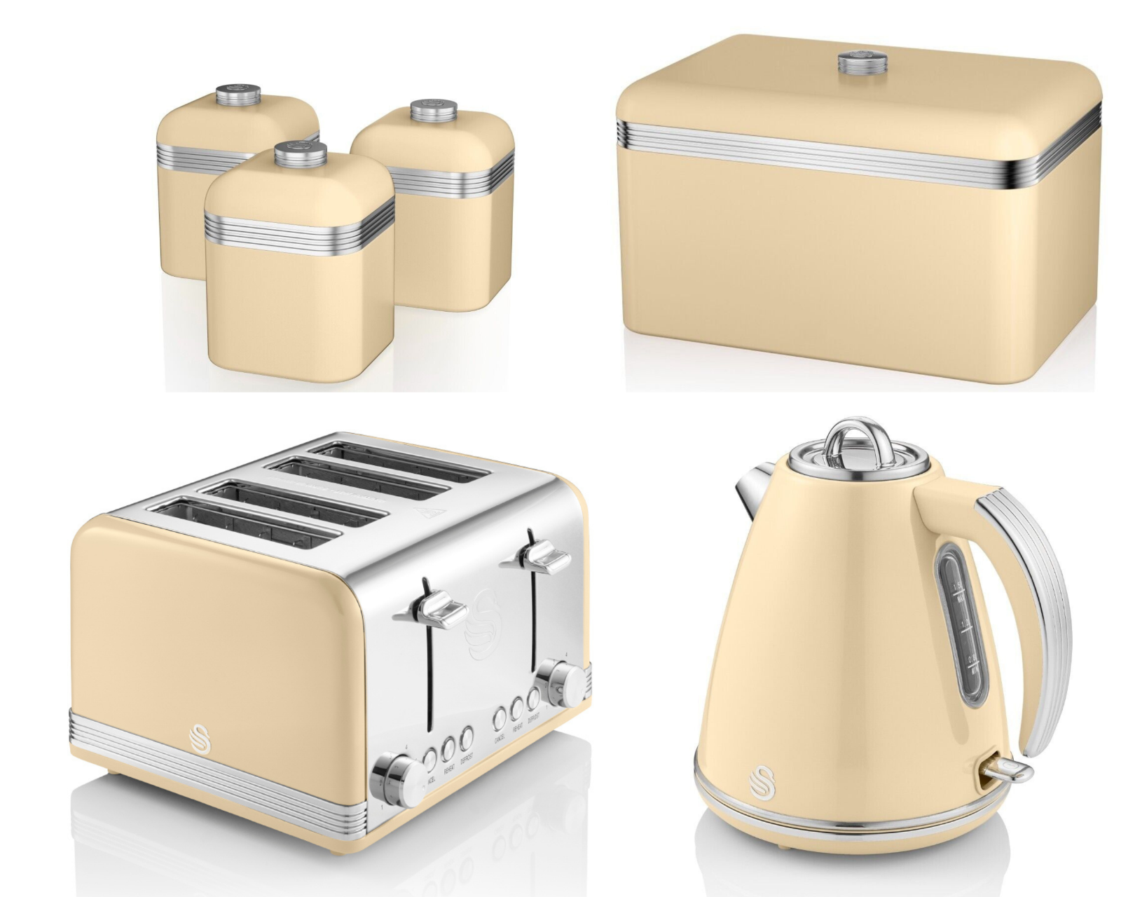 SWAN Retro Cream Kettle Toaster Bread Bin Canisters Kitchen Set