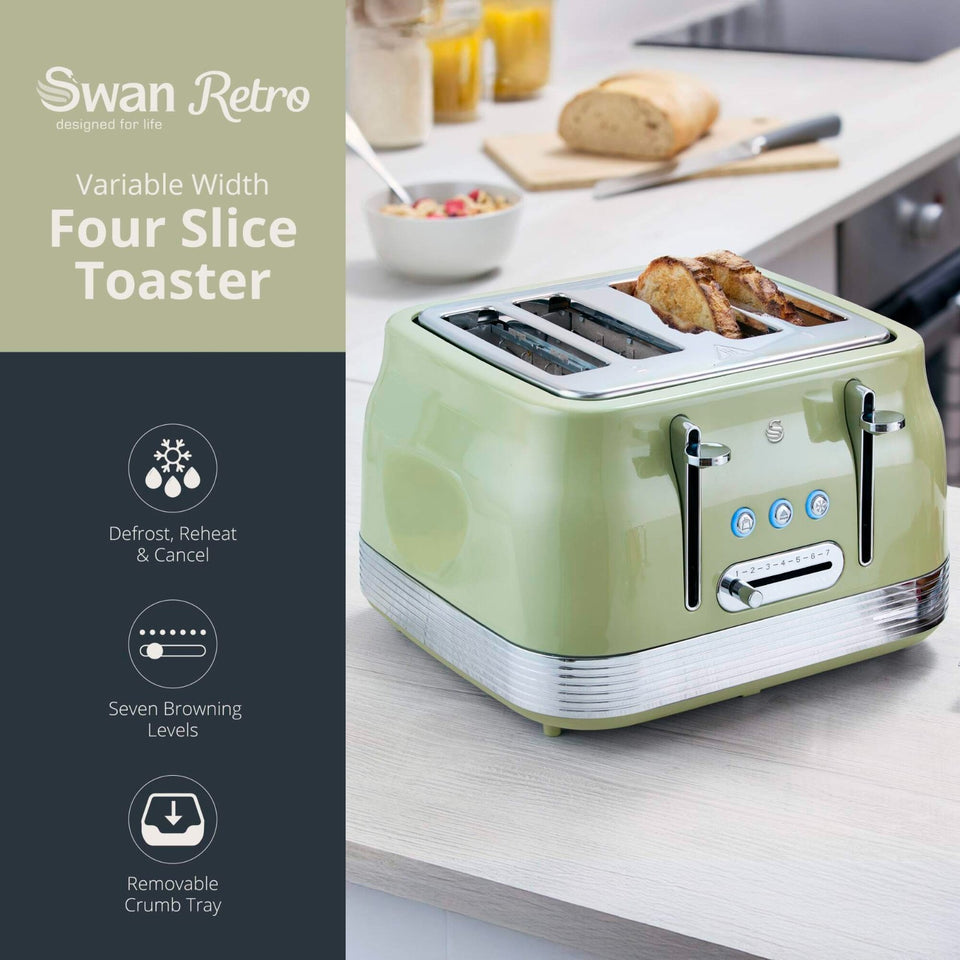 Swan Retro Revive Green Jug Kettle 4 Slice Toaster & 800W Microwave