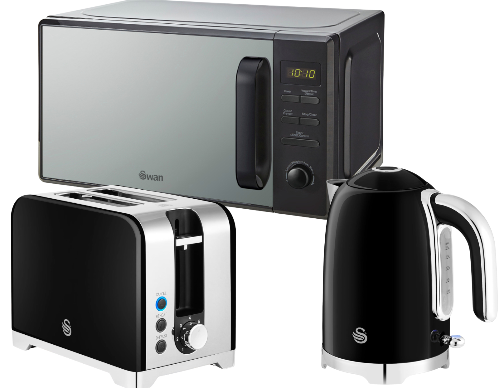 Swan Solace Black Kettle 2 Slice Toaster & Microwave Kitchen Set
