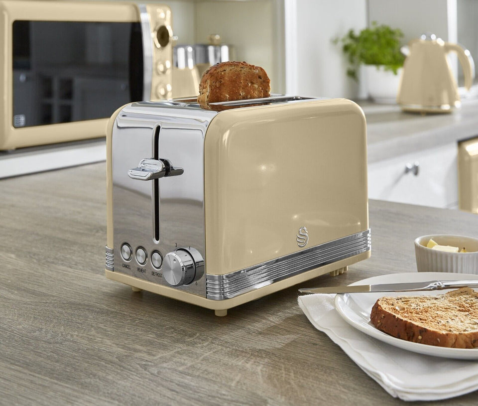 Swan Retro Cream Jug Kettle 2 Slice Toaster Bread Bin & Canisters Set
