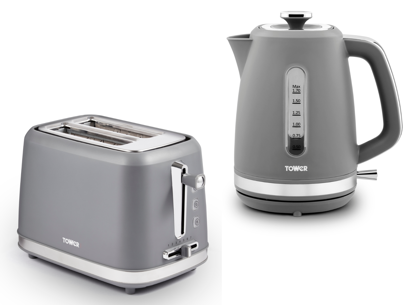 Tower Odyssey Grey Kettle & Toaster Set with Chrome Accents