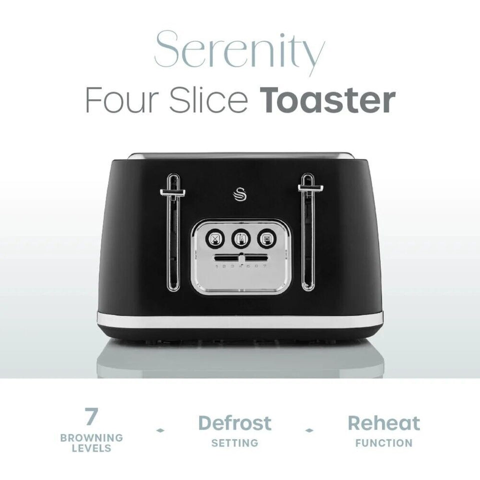 Swan Serenity 4 Slice Toaster Matt Black & Chrome Trim ST19024BLK