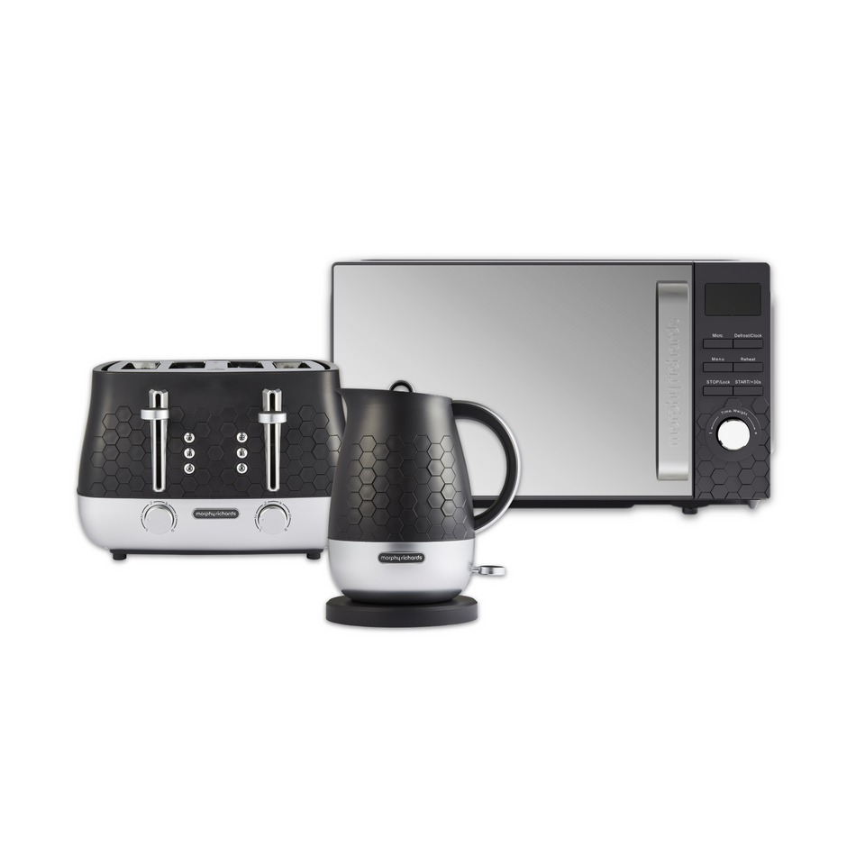 Morphy Richards Cassini Kettle Toaster Microwave Black Kitchen Bundle