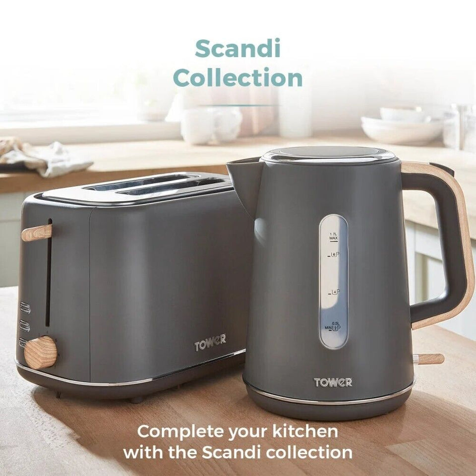 Tower Scandi Grey Kettle Toaster Slow Cooker & 5 Piece Storage Set