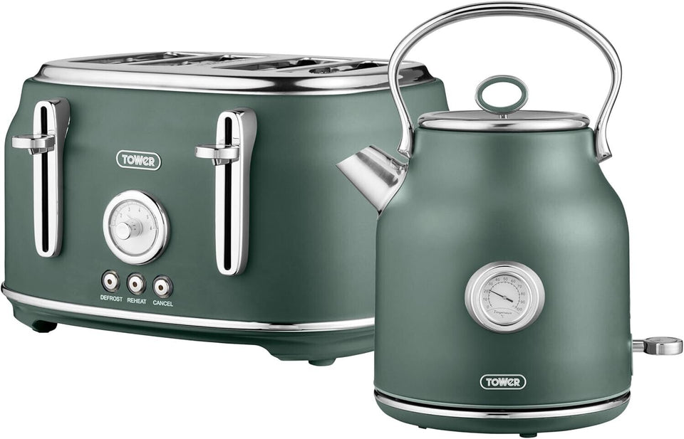 Tower Renaissance Kettle & 4 Slice Toaster Forest Green Matching Set