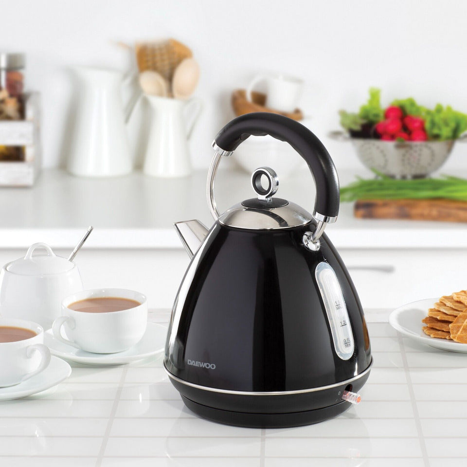 Daewoo Kensington Black Pyramid Kettle 2 Slice Toaster & Microwave