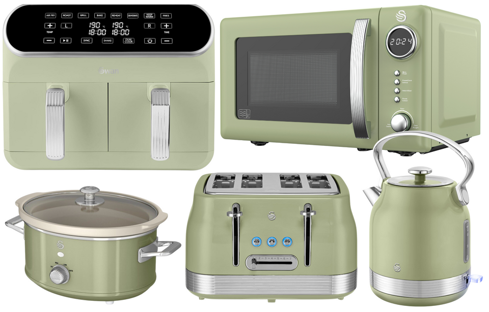 SWAN Retro Green Kettle Toaster Microwave Air Fryer Slow Cooker