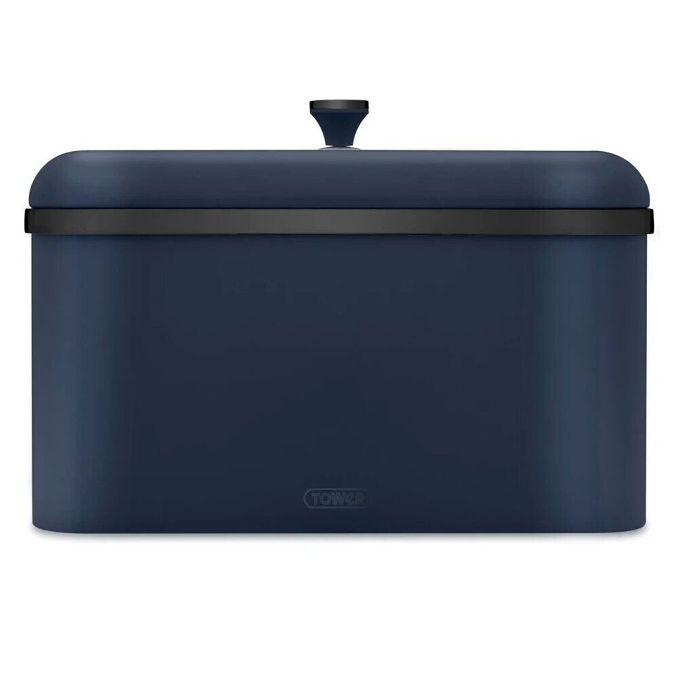 Tower Sera Midnight Blue Pyramid Kettle 4 Slice Toaster Bread Bin Set