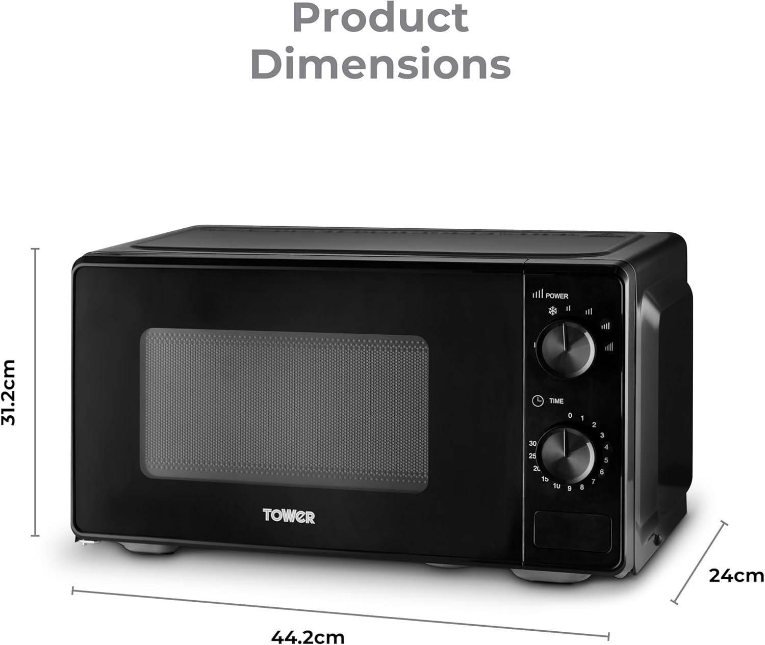 Tower Microwave Black 20L 800W 5 Power Levels Defrost Function T24044B