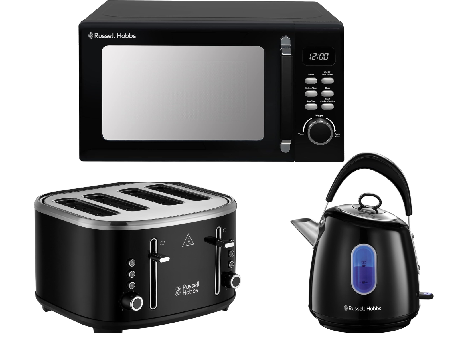 Russell Hobbs Stylevia Black Kettle 4 Slice Toaster & Microwave Set