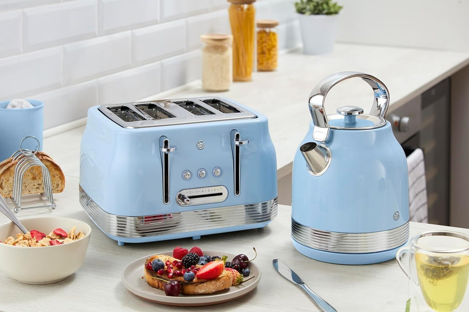 Swan Retro Revive Blue Kettle Toaster Microwave Kitchen Bundle Set