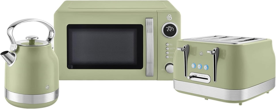 Swan Retro Revive Green Kettle Toaster & Microwave Kitchen Bundle Set