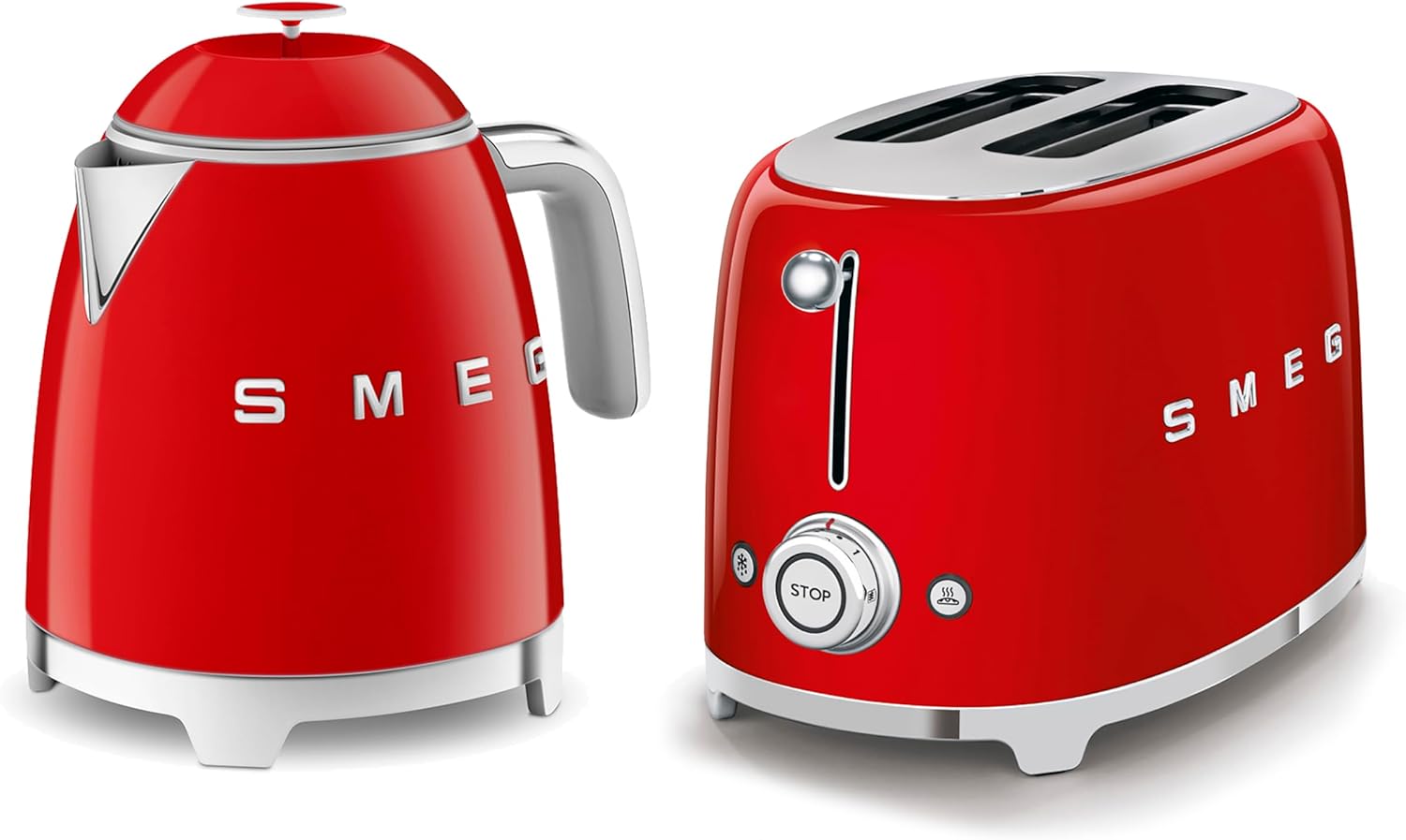 SMEG Red Kettle & 2 Slice Toaster 50`s Style Set KLF05RDUK, TSF01RDUK