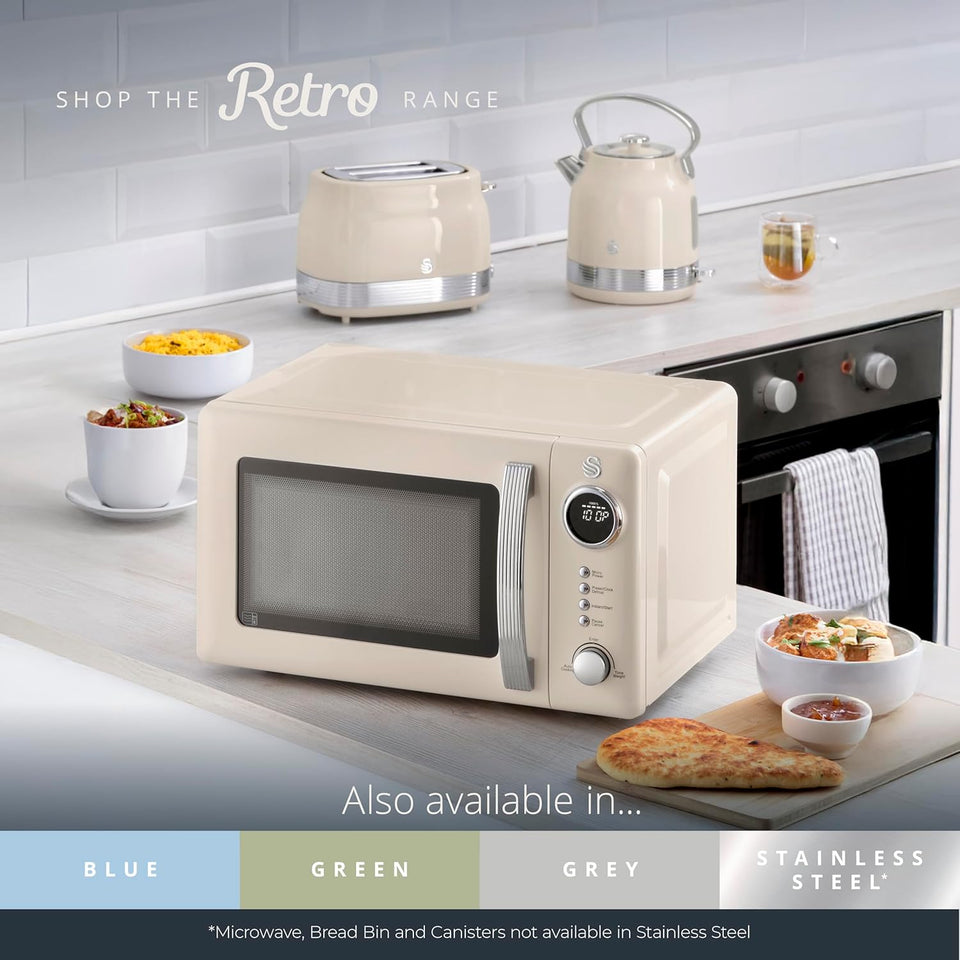 Swan Retro Revive Cream Kettle Toaster Microwave Kitchen Bundle Set