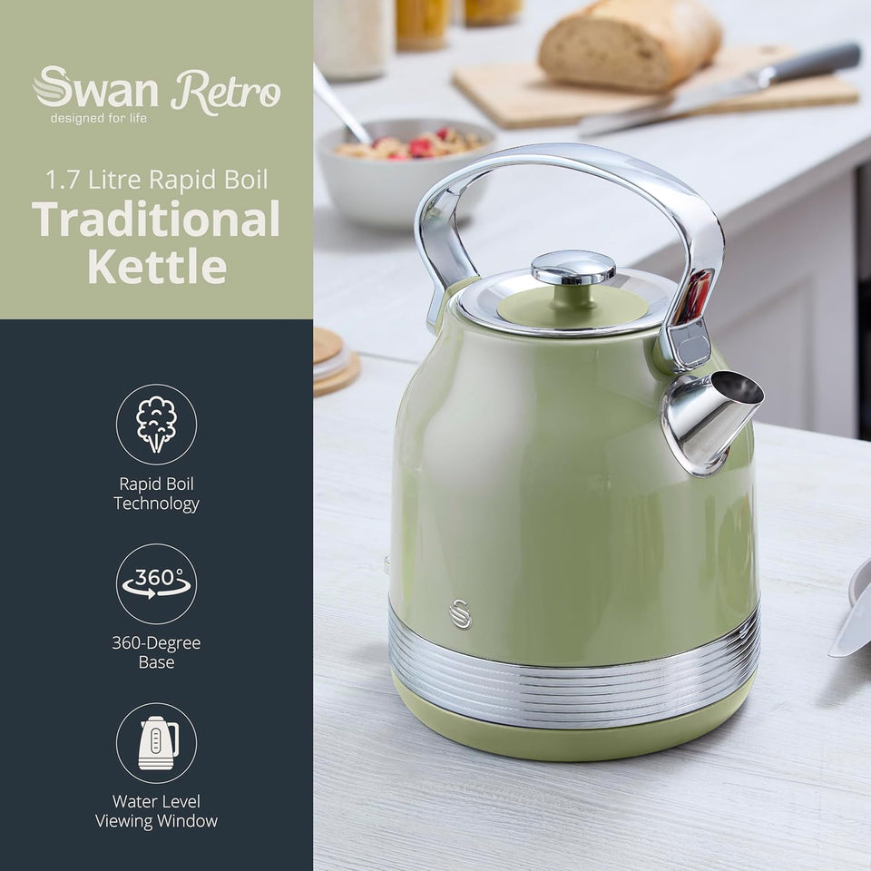 Swan Retro Revive Green Kettle Toaster & Microwave Kitchen Bundle Set