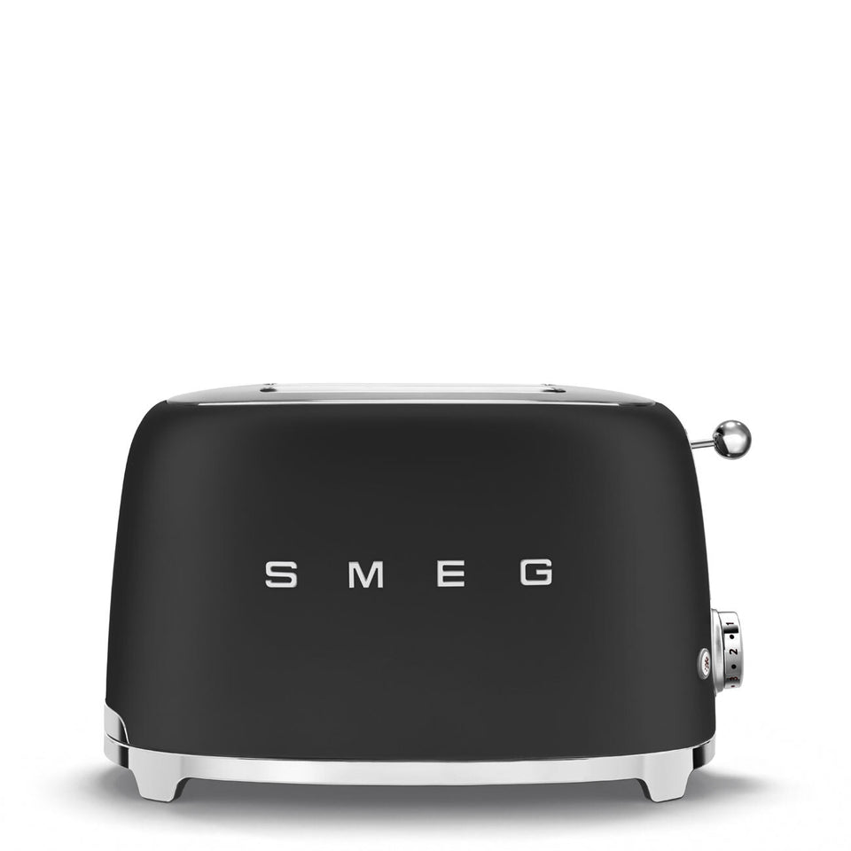 SMEG Retro Matte Black Kettle & 2 Slice Toaster KLF03BLMUK TSF01BLMUK