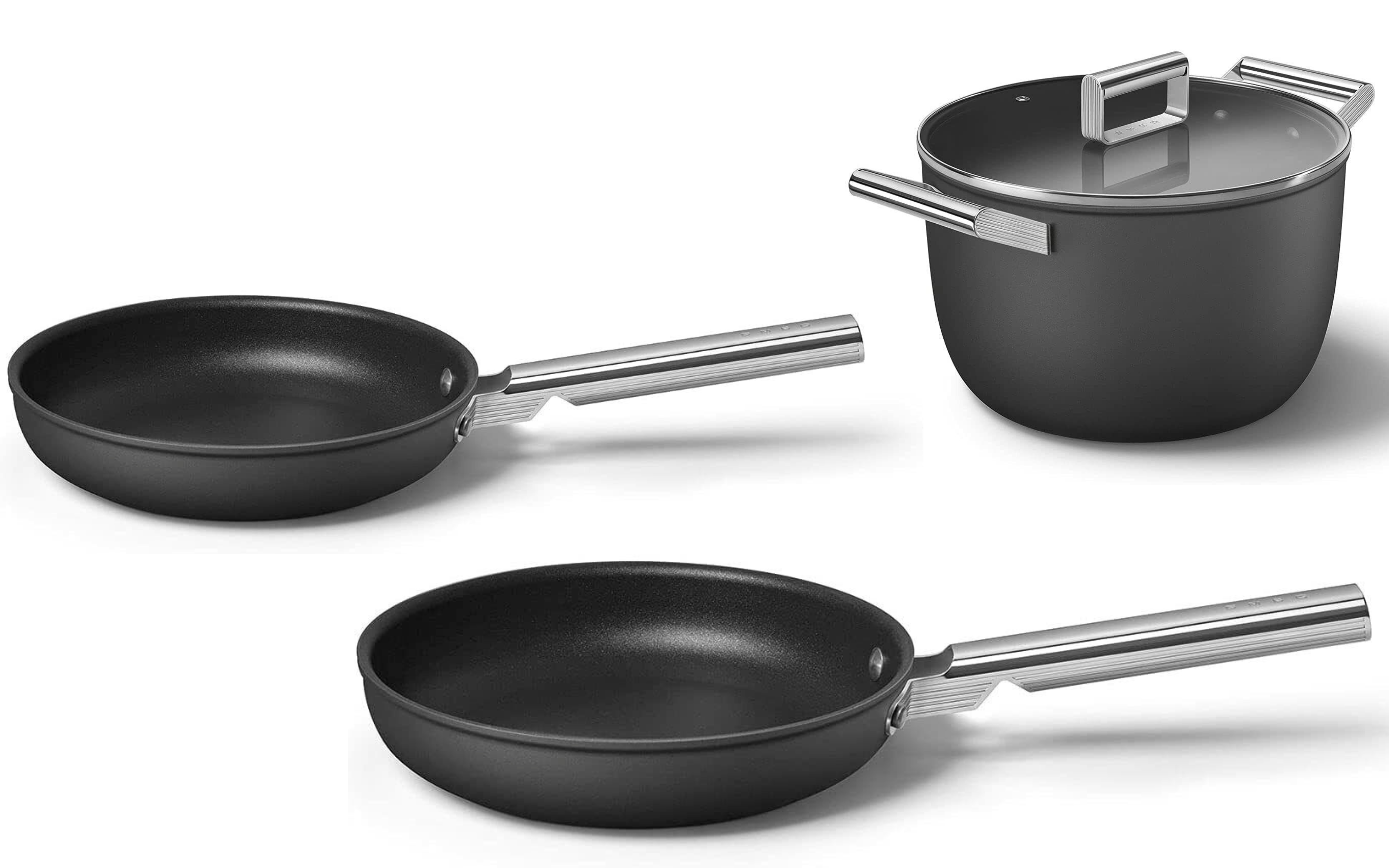 Smeg Cookware Bundle Black 26cm Casserole Dish 26cm/28cm Frying Pans