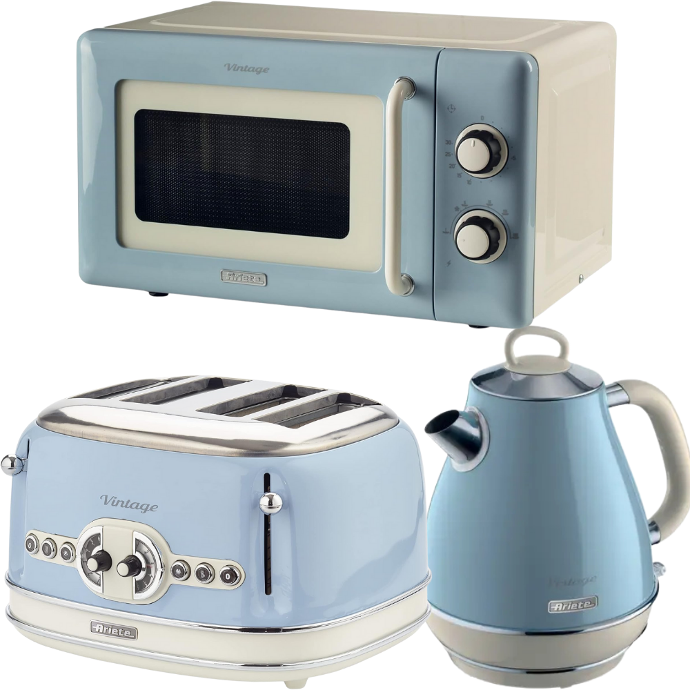 Ariete Vintage Blue Retro 1.7L Jug Kettle 4 Slice Toaster & Microwave