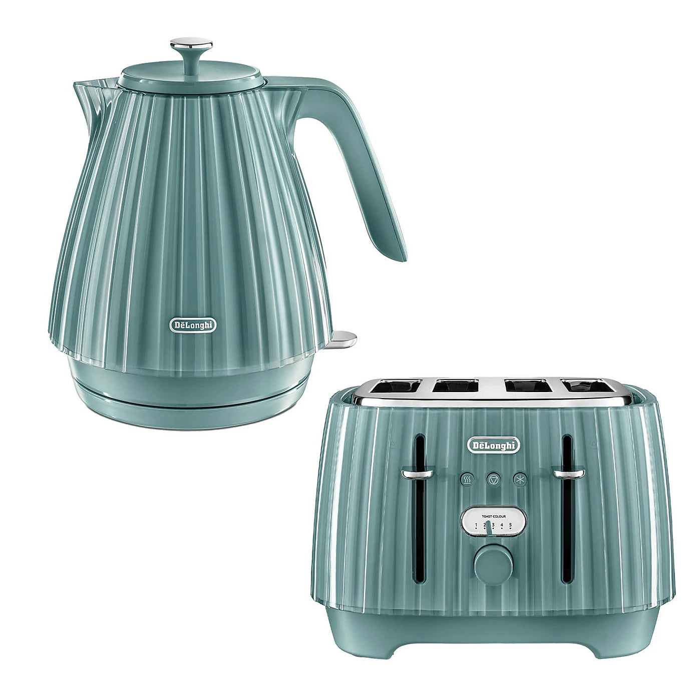 Delonghi Ballerina Kettle and 4 Slice Toaster Set in Laguna Green