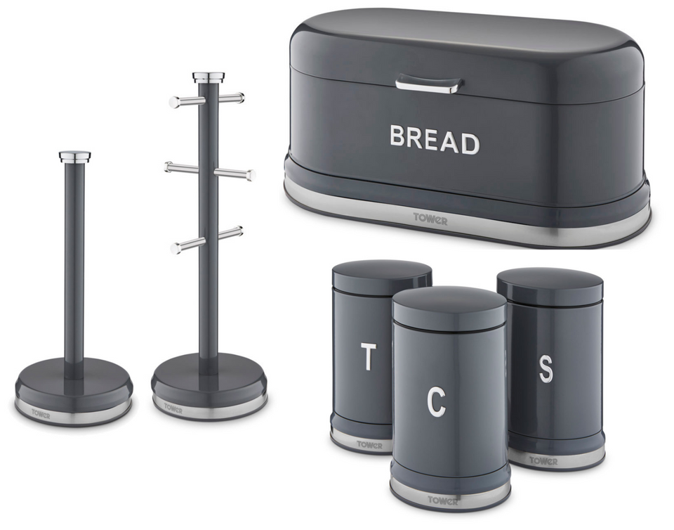 Tower Belle Bread Bin Canisters Mug Tree Towel Pole Graphite Grey