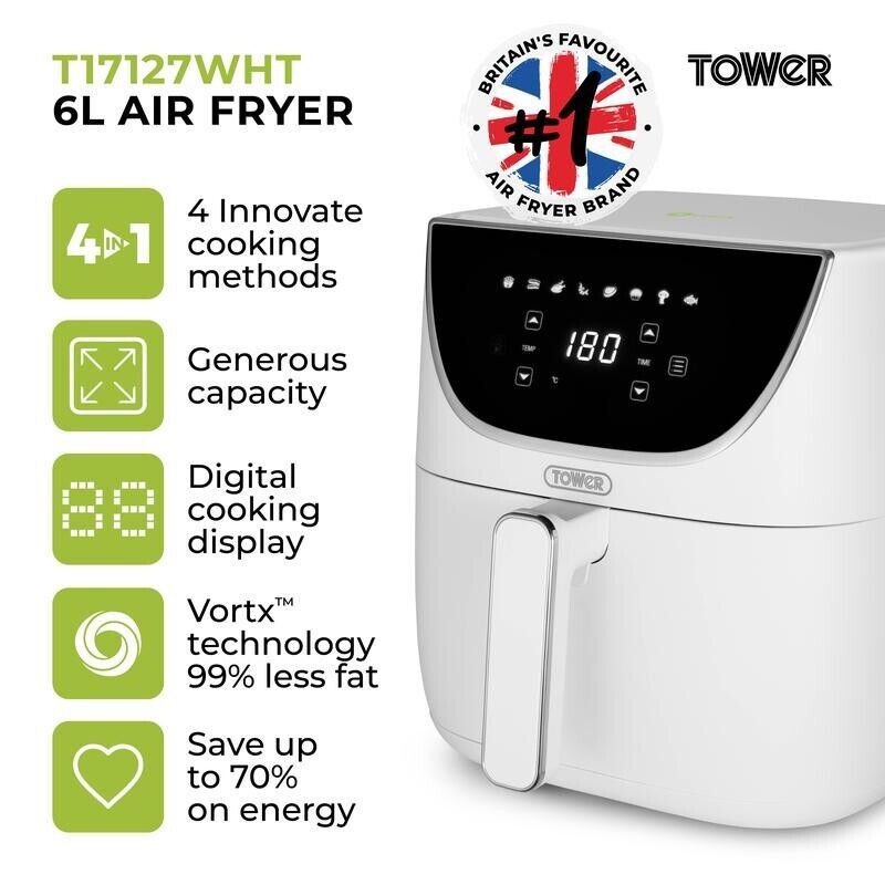 Tower Cavaletto White Pyramid Kettle, 4 Slice Toaster, 6L Air Fryer, B