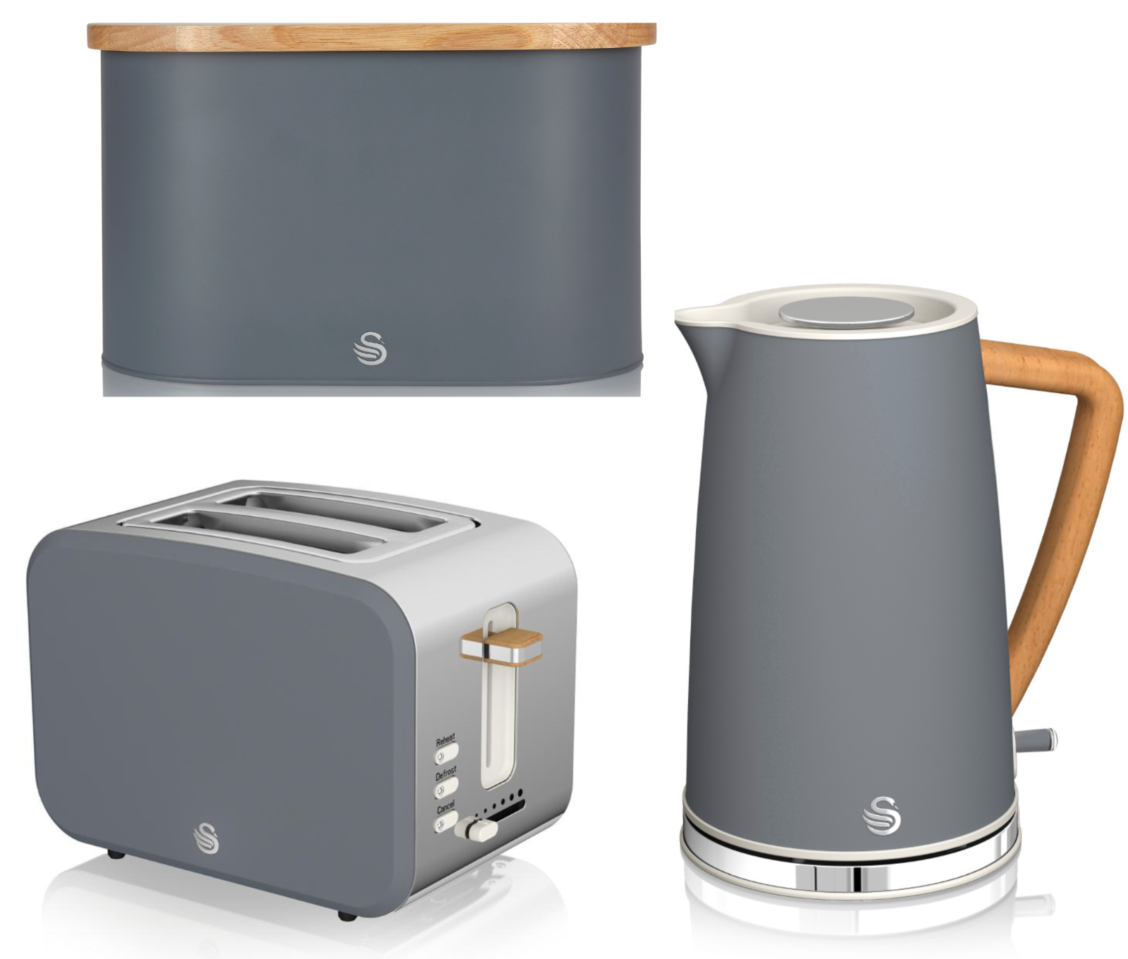 Swan Nordic Grey Kettle 2 Slice Toaster Breadbin Scandinavian Design