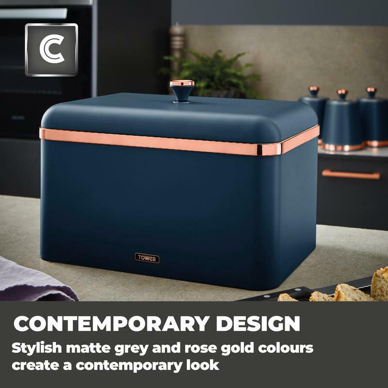 Tower Cavaletto Bread Bin & Canisters Storage Midnight Blue/Rose Gold