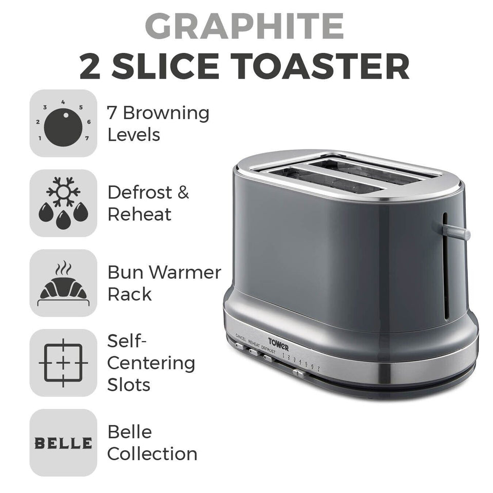 Tower Belle Kettle Toaster & Tea Coffee Sugar Canisters Graphite Grey