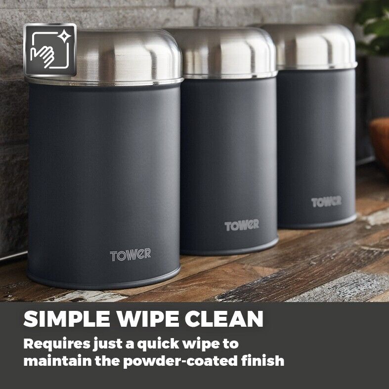 Tower Infinity Slate Grey Bread Bin & 3 Canisters Matching Kitchen Sto